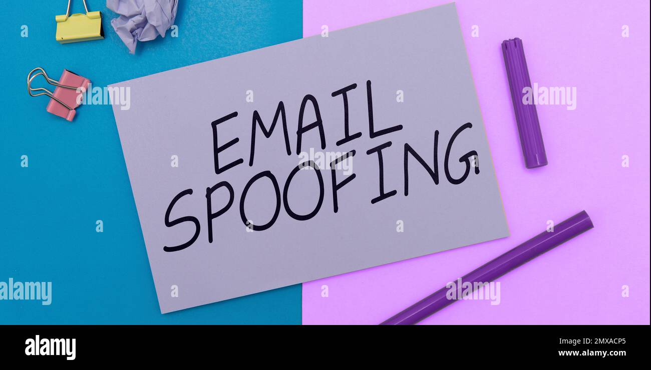 Hand writing sign Email Spoofing. Concept meaning secure the access and ...