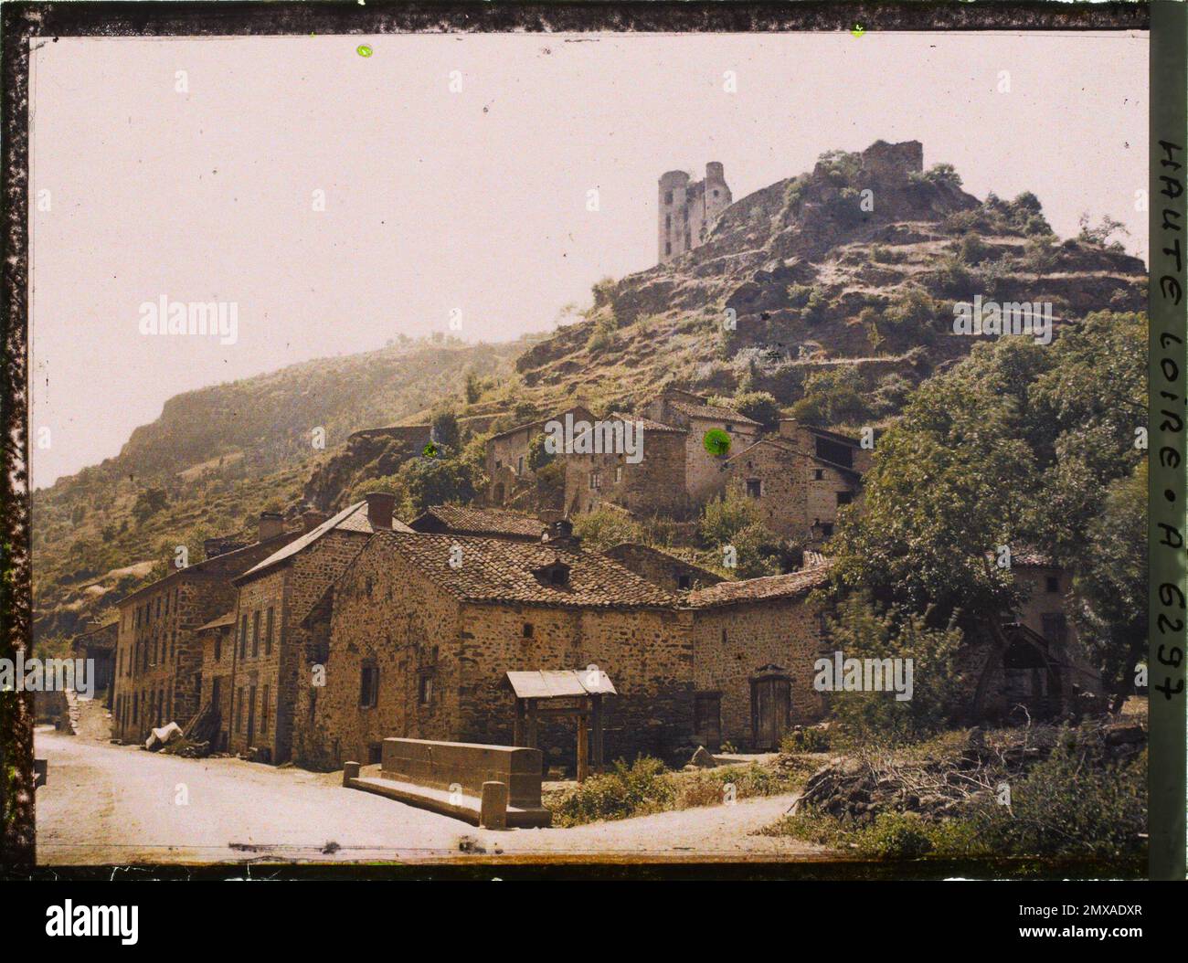 Aurouze, Molompize, Cantal, France the village and the ruins of the ...