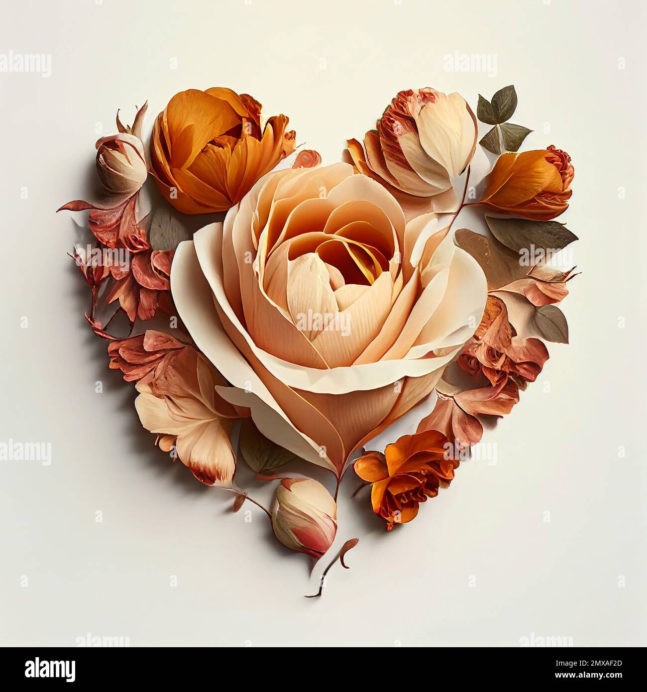 Drawing style of group of Dry rose flower be arrange in heart shape on ...