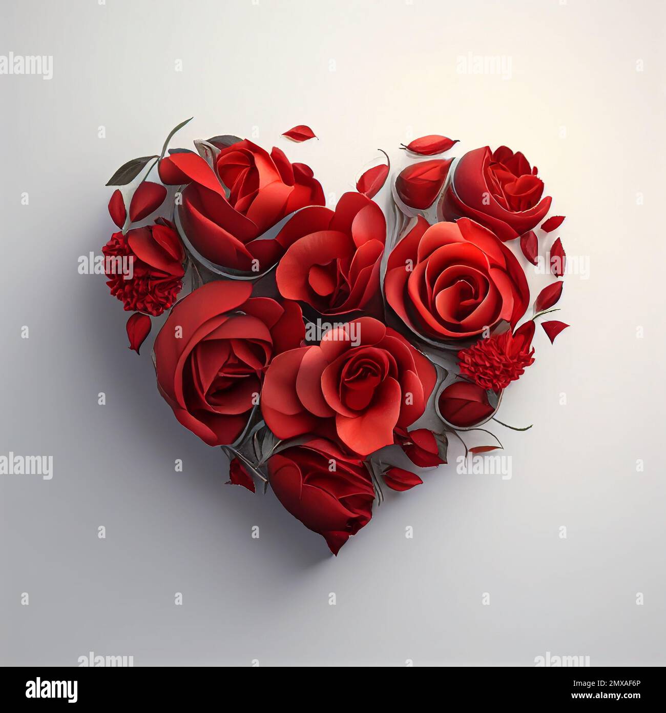 Drawing style of group of red rose flower be arrange in heart shape on ...