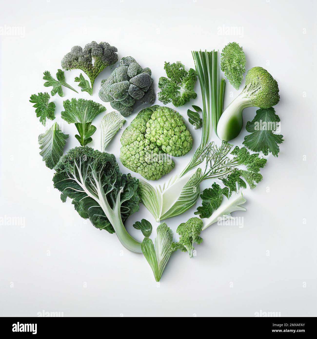 Group of green vegetable be arrange in heart shape on white background ...
