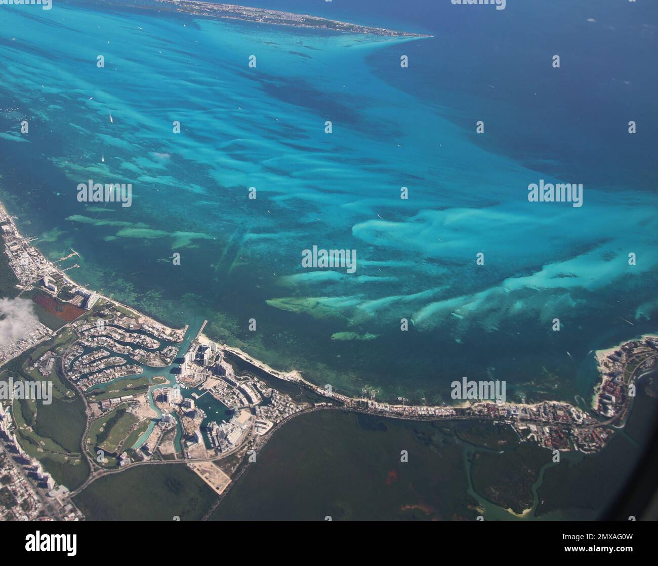 Aerial View of Puerto Cancun in coast of Mexico Stock Photo - Alamy
