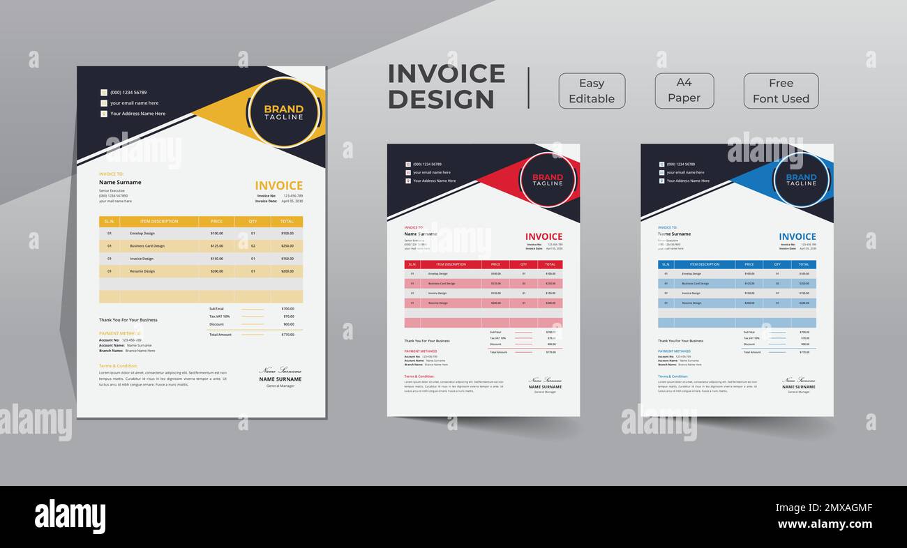 Business invoice template design with price receipt, payment agreement ...