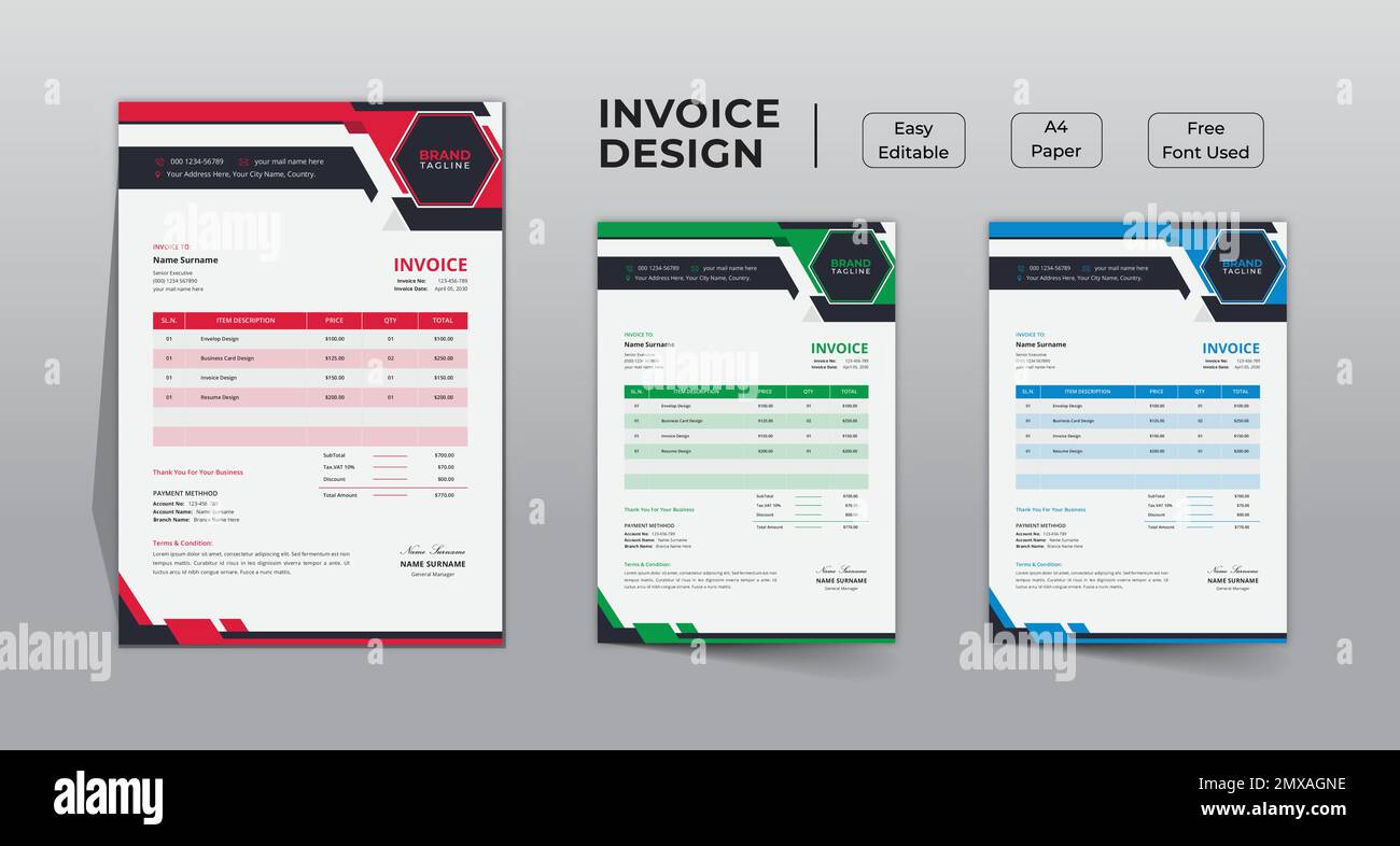 Business invoice template design with price receipt, payment agreement, invoice bill, accounting ...