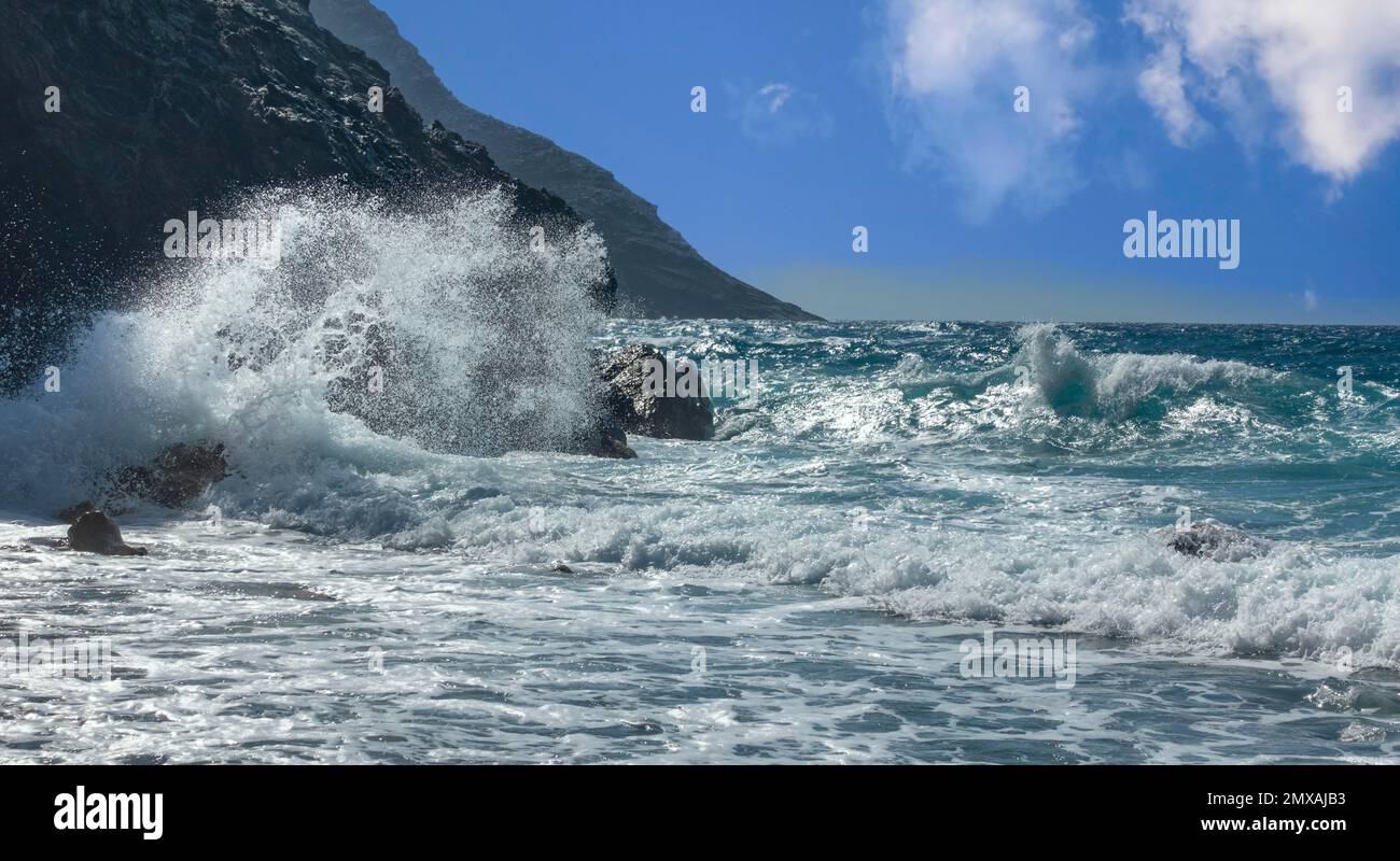 Waves of the Mediterranean Sea on the cliffs in Crete, Greece Stock ...