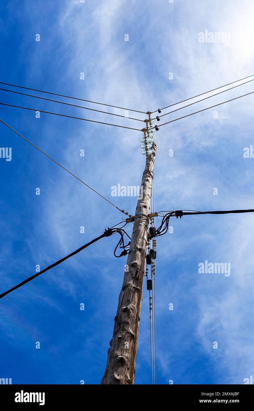 Wooden electricity pylon, Crete, Greece Stock Photo - Alamy