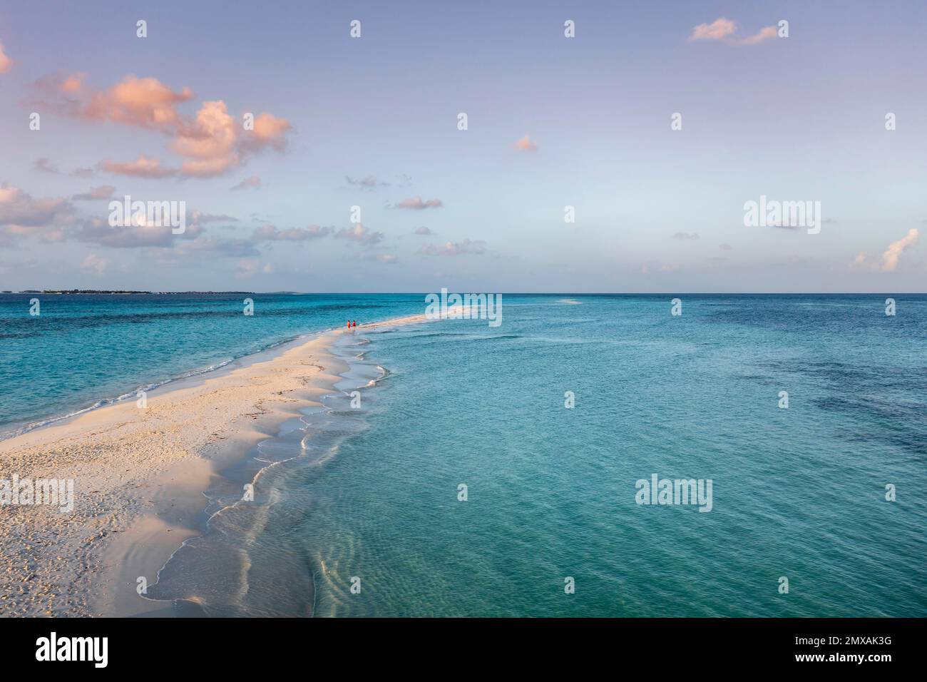 Aerial view, Kuredu, with beaches and water bungalows, Lhaviyani Atoll ...