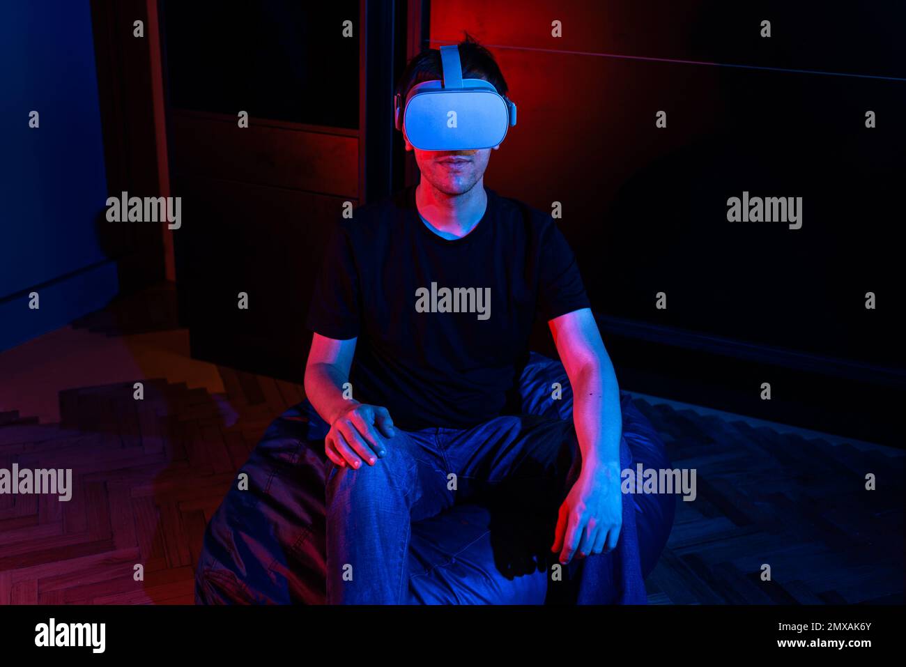 Gamer Man Wearing Virtual Reality Goggles Stock Photo - Alamy