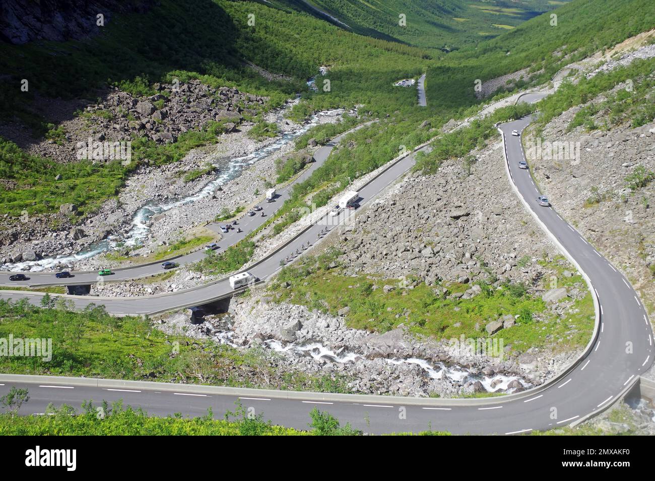 Mountain pass in Zig-Zag narrow serpentines, barren mountains, narrow ...
