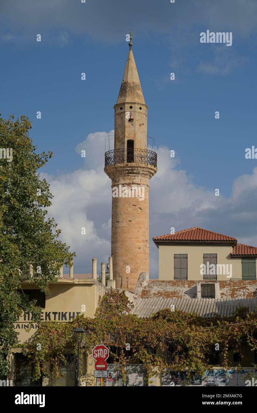 Minaret Gazi Hussein Pasha Mosque, Chania, Crete, Greece Stock Photo ...