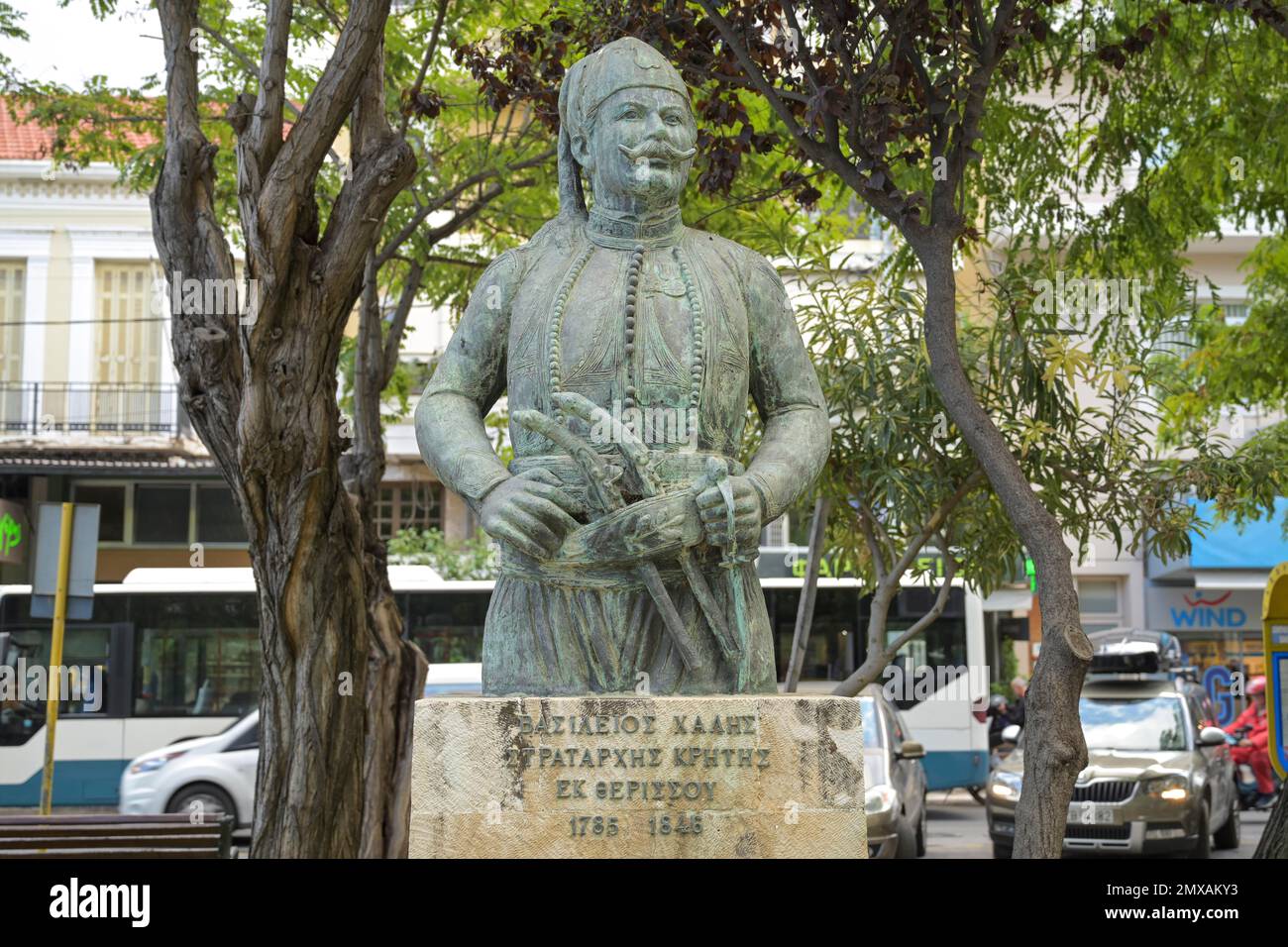 Statue Freedom Fighters, Square 1866, Chania, Crete, Greece Stock Photo ...