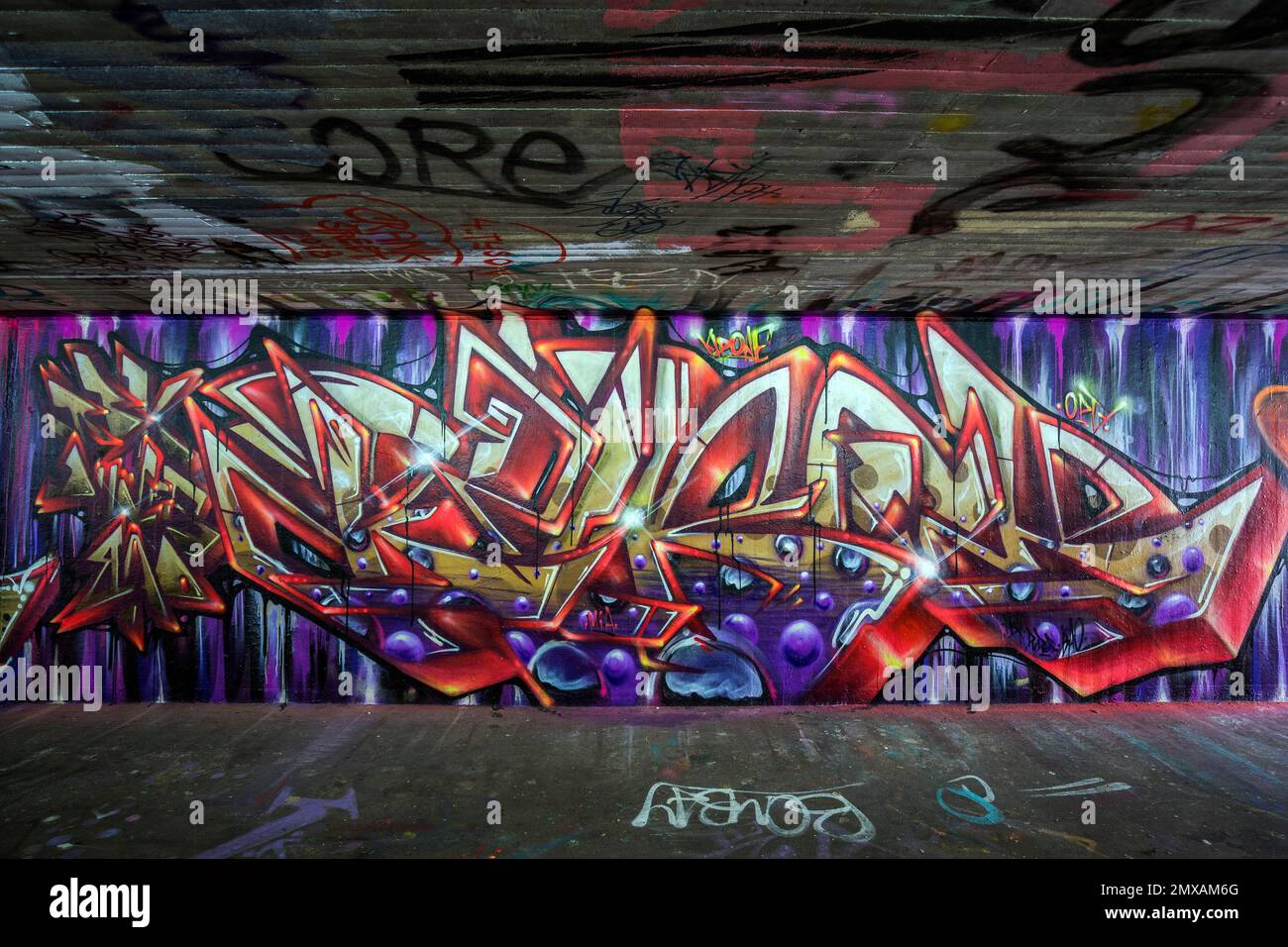 Street art, graffiti in a subway, Dossenheim, Baden-Wuerttemberg ...