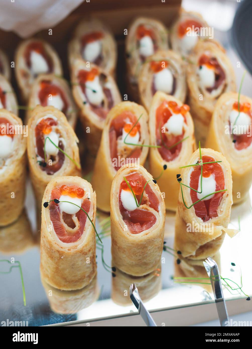 Catering table, beautifully decorated banquet with variety of with ...