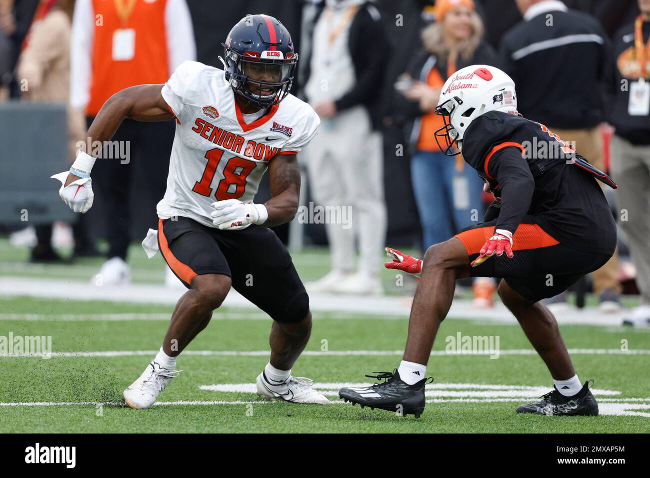 American wide receiver Jonathan Mingo of Mississippi (18) and American ...
