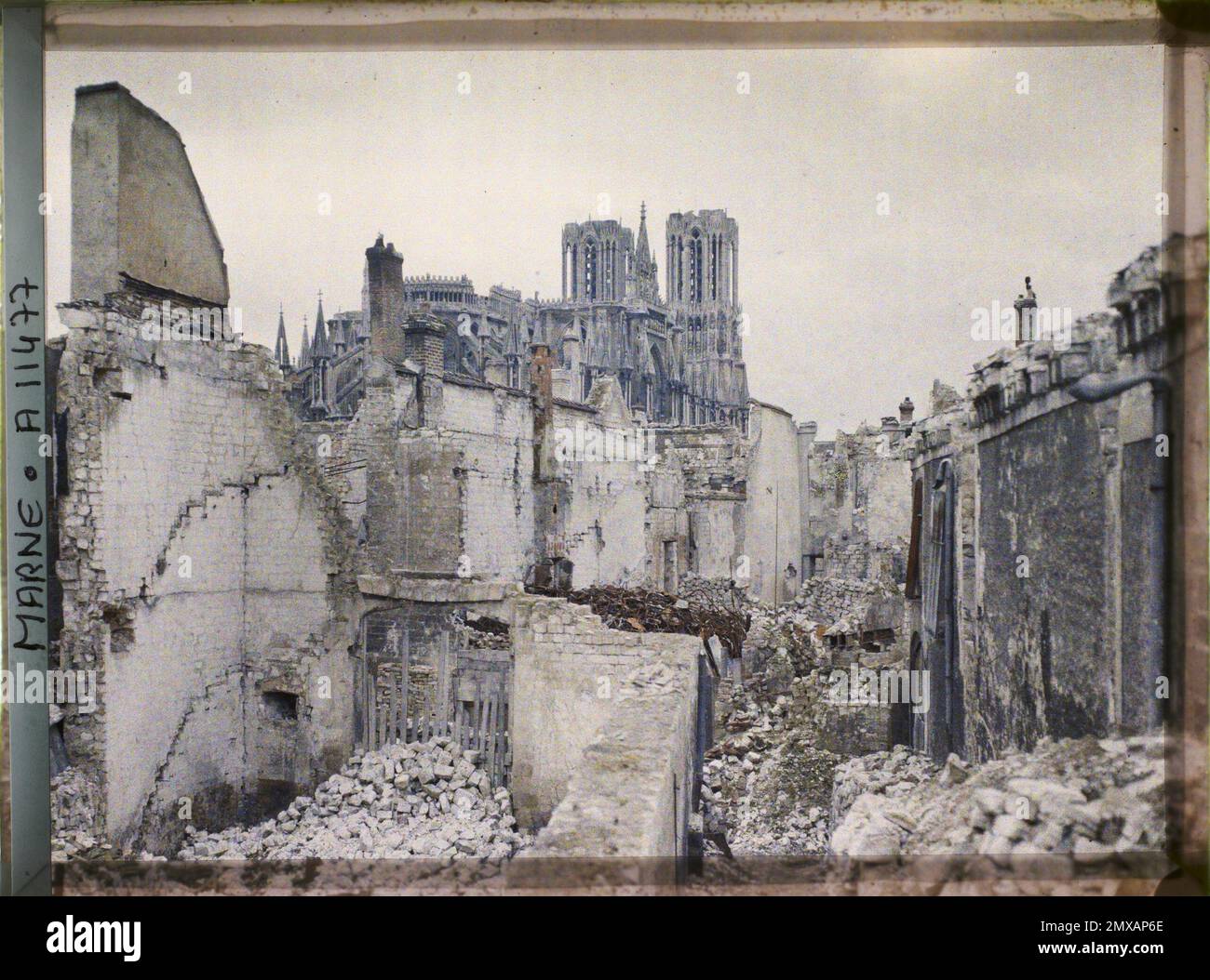 Reims, Marne, Champagne, France ruined rue de la Gabelle, at the bottom ...