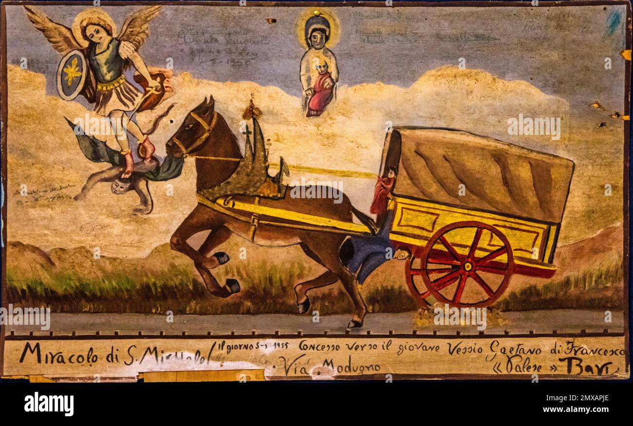 Votive tablet with accident victim and Saint Michael, Monte Sant Stock ...