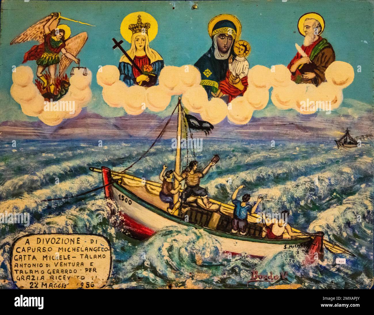 Votive tablet with accident victim and Saint Michael, Monte Sant Stock ...