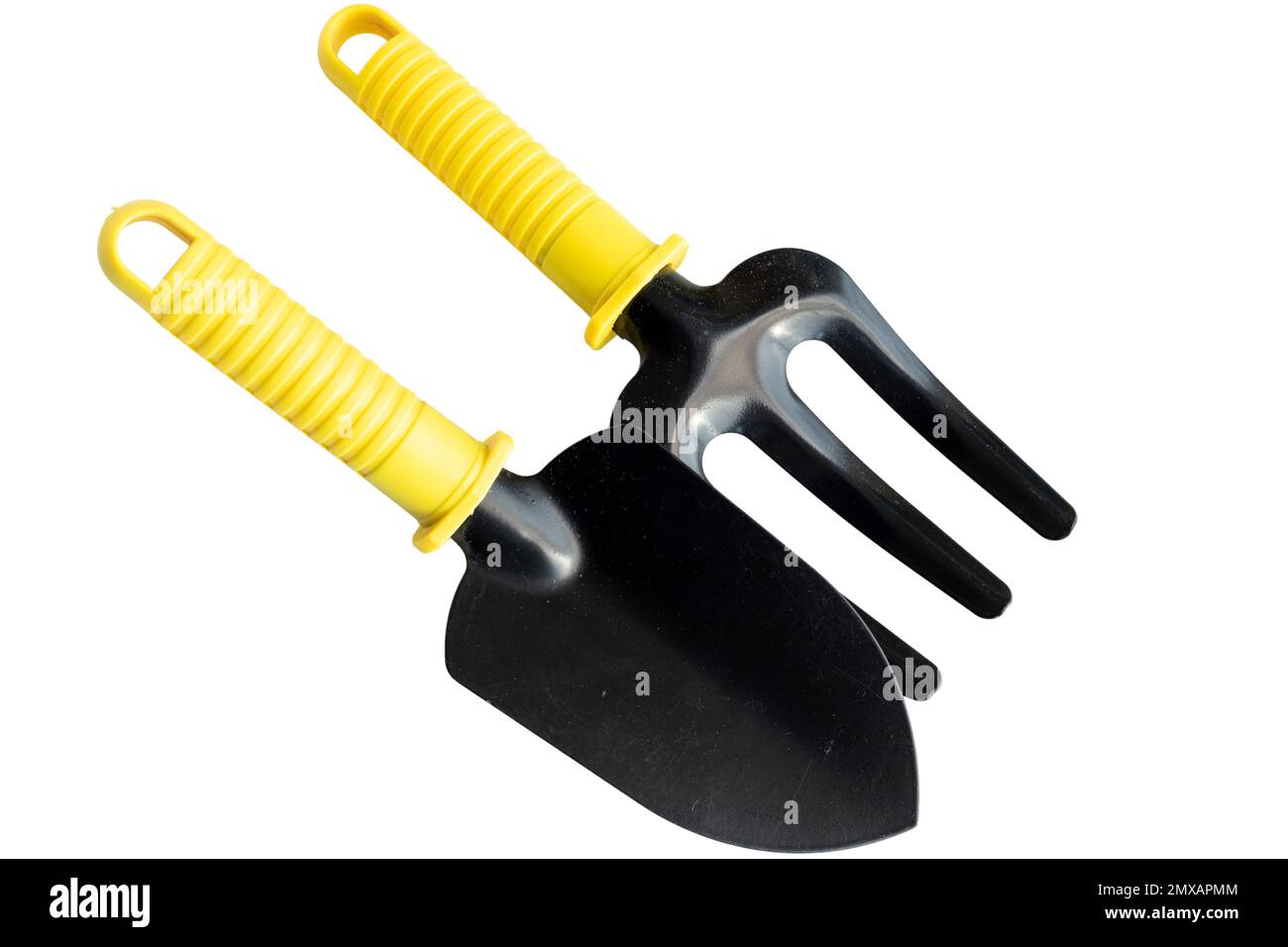 Garden shovel and fork isolated on white background Stock Photo - Alamy