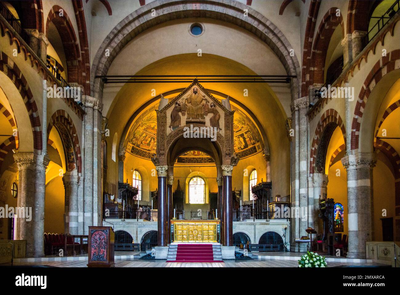 Altar with apsis mosaic, Basilica of St. Ambrogio one of the most ...