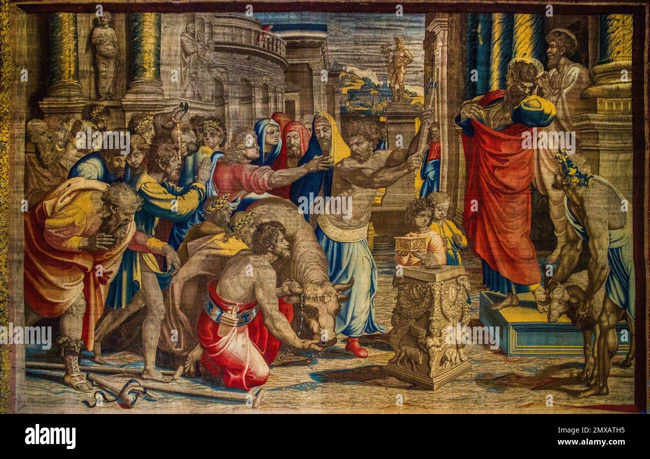 Sacrifice of Lystra, Cartoni die Raffaello e Bottega, Tapestry, Tapestry, Brussels Manufacture c ...