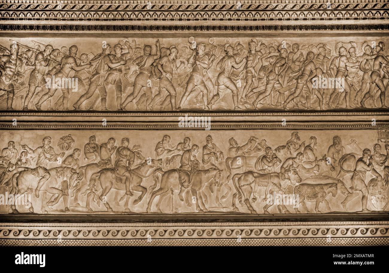 Procession of marching Roman soldiers with about five hundred figures ...