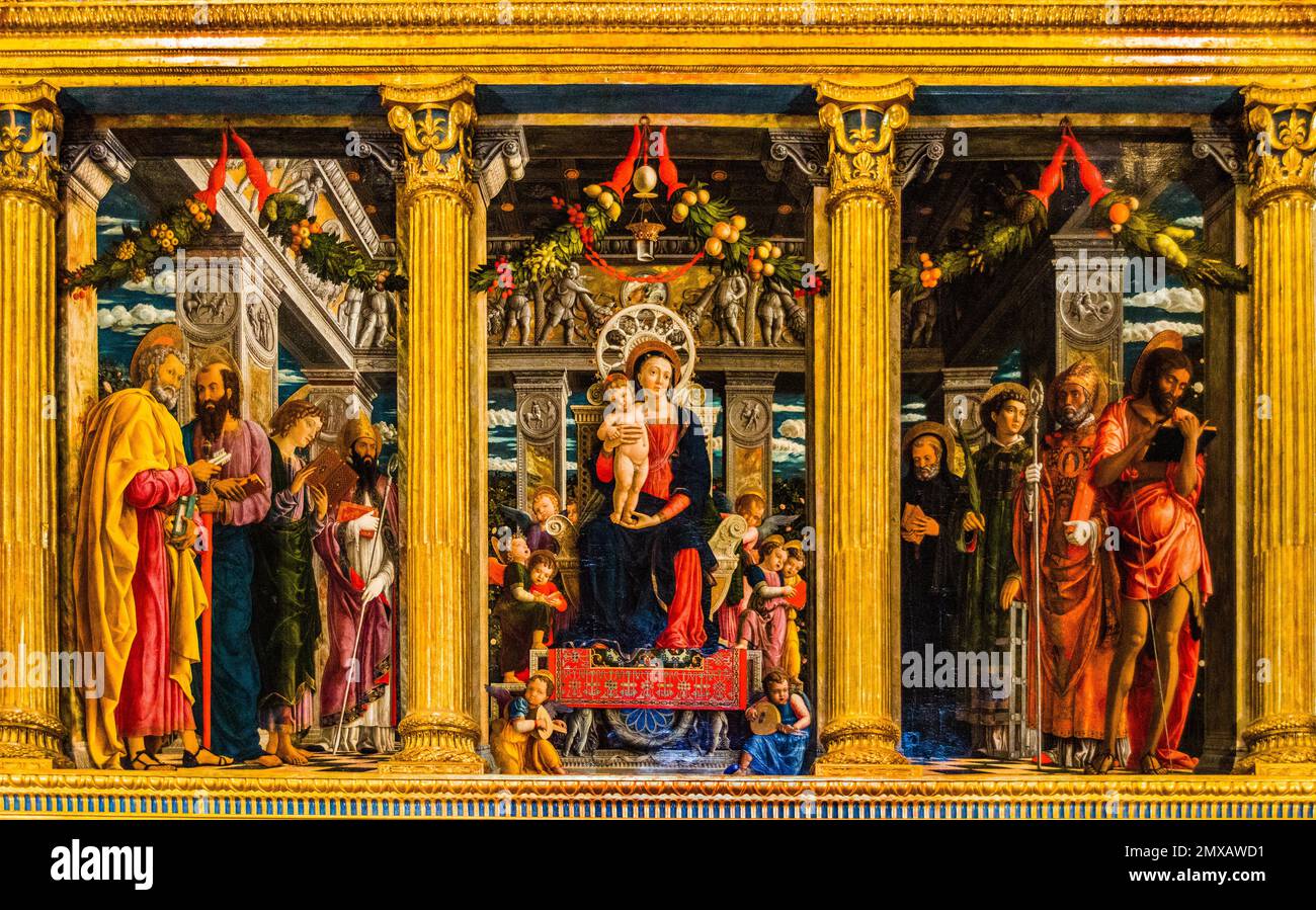 Triptych of the Zeno Altar, 1457-1460, by Andrea Mantegna, first high altar of the Renaissance ...