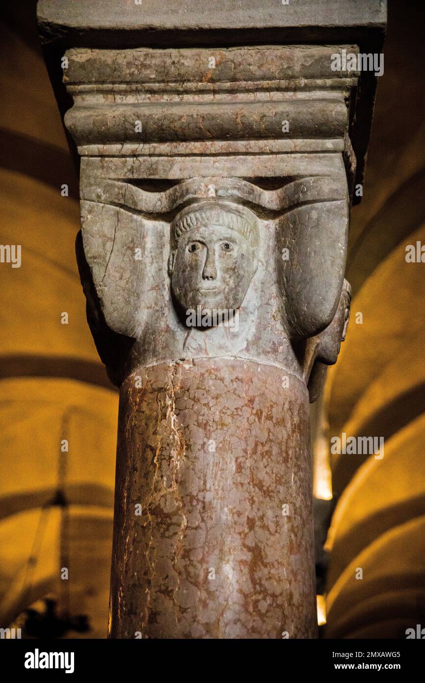Column in the crypt, 12th century San Zeno Maggiore, one of the most ...