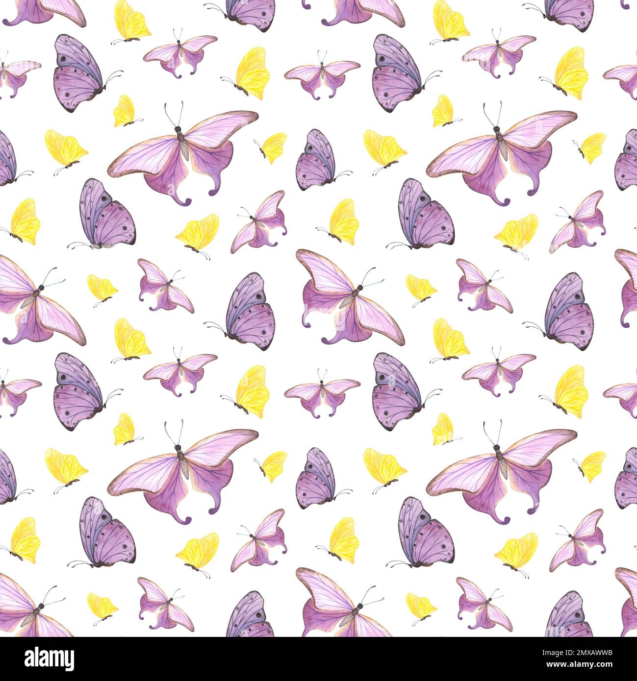 seamless pattern yellow, purple butterfly with detailed wings isolated ...