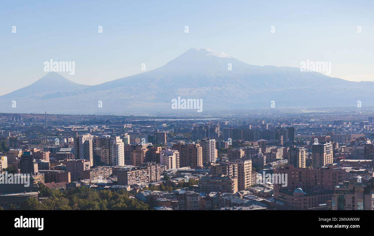 Yerevan, Armenia, beautiful super-wide angle panoramic view of Yerevan ...