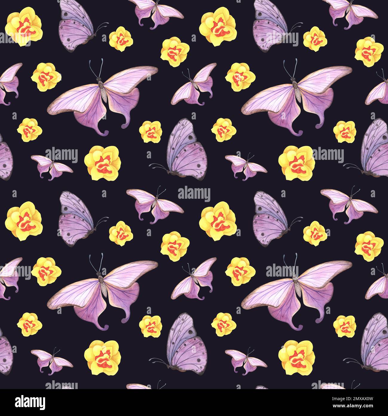 seamless pattern violet butterfly with daffodils flowers isolated on ...