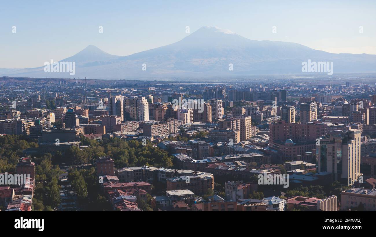 Yerevan, Armenia, beautiful super-wide angle panoramic view of Yerevan ...