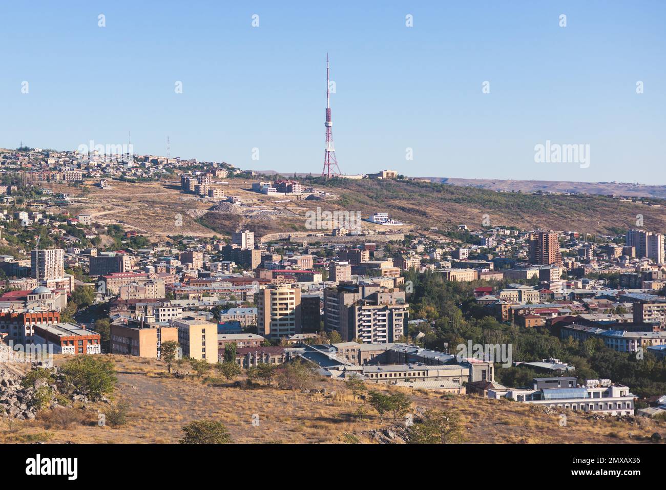 Yerevan, Armenia, beautiful super-wide angle panoramic view of Yerevan ...