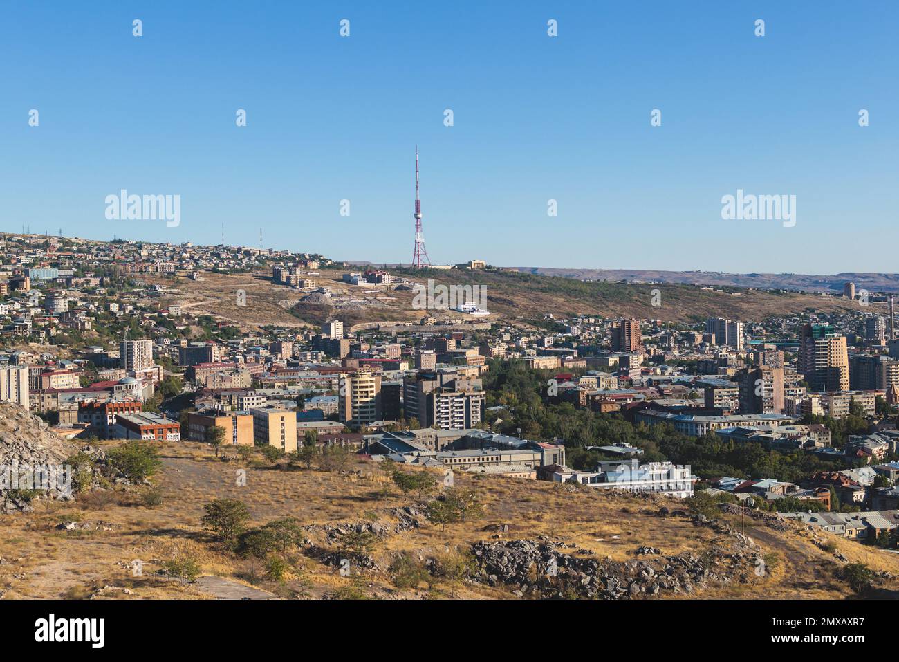 Yerevan, Armenia, beautiful super-wide angle panoramic view of Yerevan ...