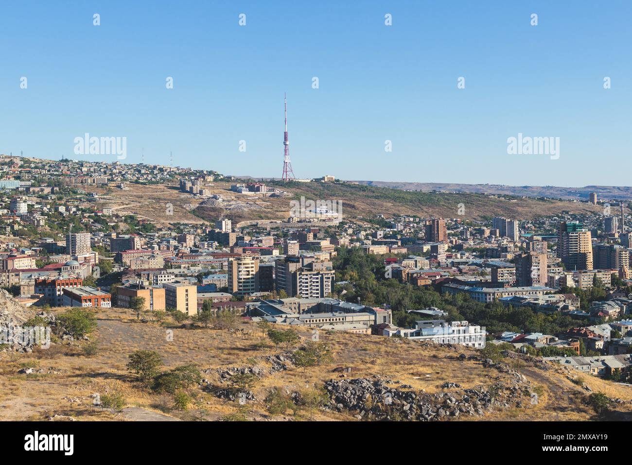 Yerevan, Armenia, beautiful super-wide angle panoramic view of Yerevan ...