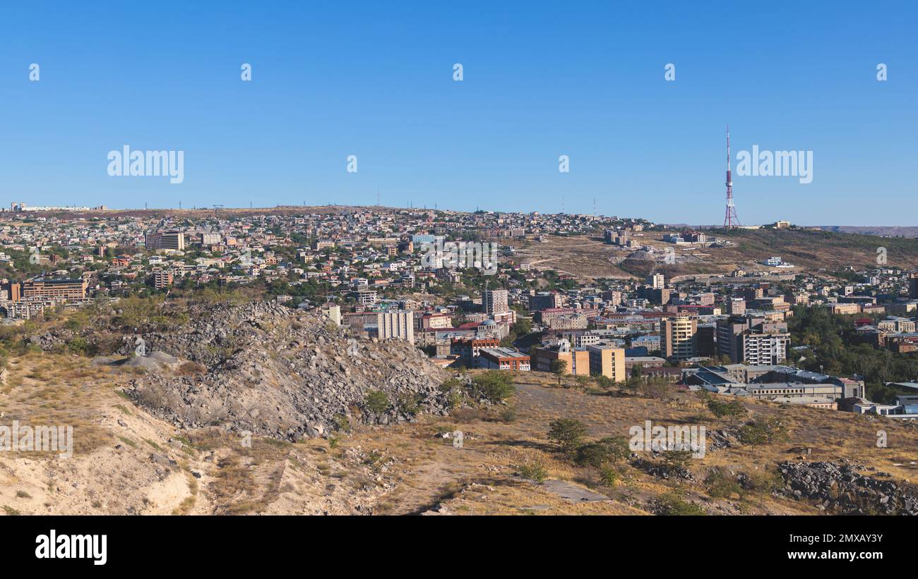 Yerevan, Armenia, beautiful super-wide angle panoramic view of Yerevan ...