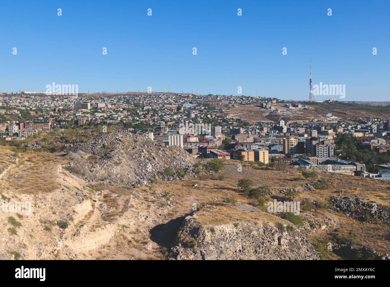 Yerevan, Armenia, beautiful super-wide angle panoramic view of Yerevan ...