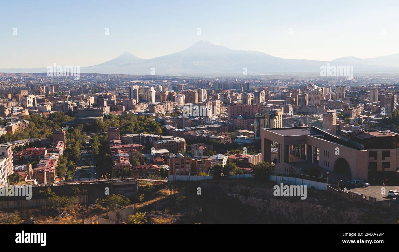 Yerevan, Armenia, beautiful super-wide angle panoramic view of Yerevan ...