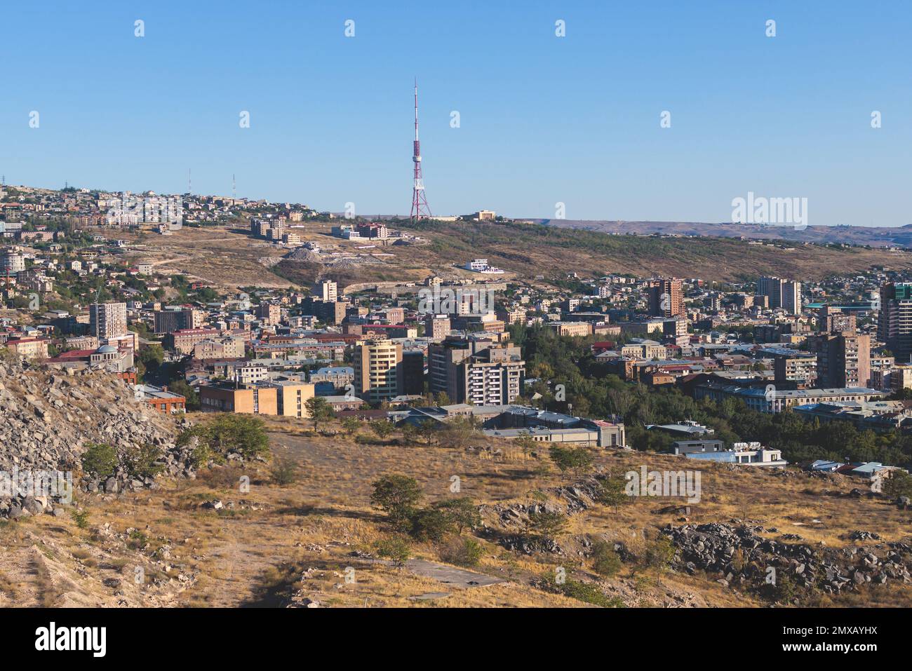 Yerevan, Armenia, beautiful super-wide angle panoramic view of Yerevan ...