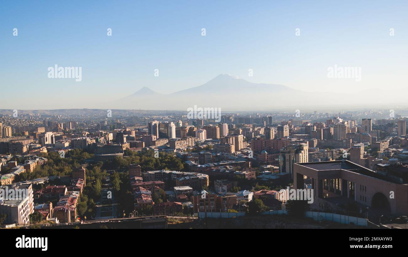 Yerevan, Armenia, beautiful super-wide angle panoramic view of Yerevan ...