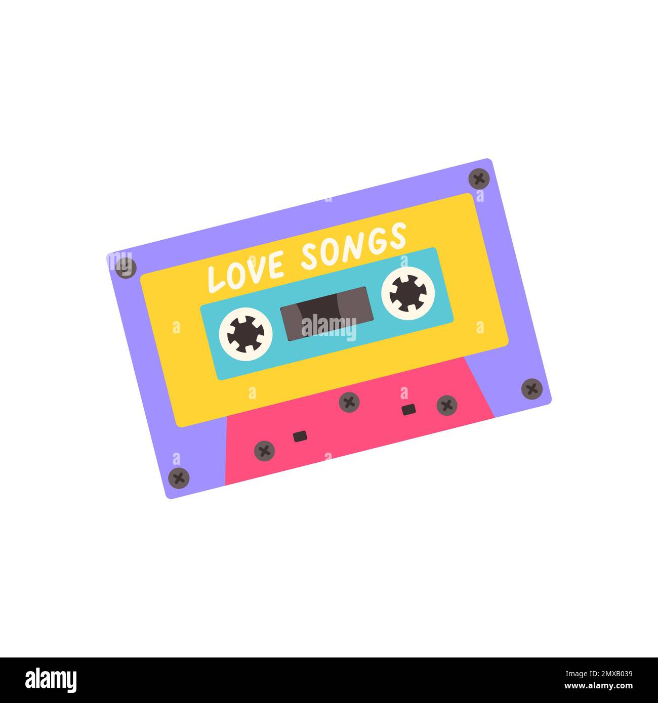 Audio cassette tape love songs isolated on a white background. Trendy ...
