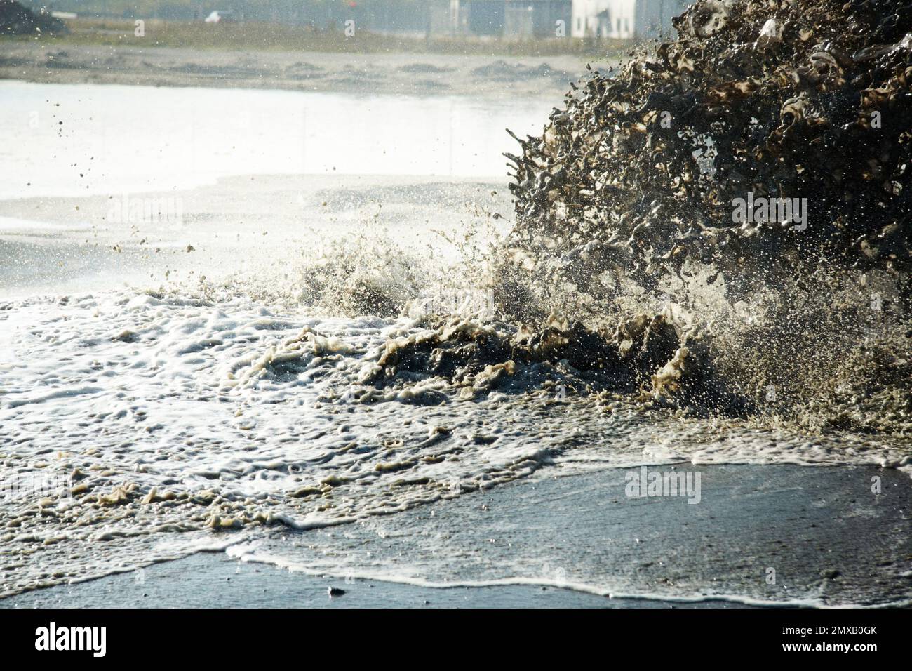 Pollution, sewer and waste in water to ocean from industrial waste for ...