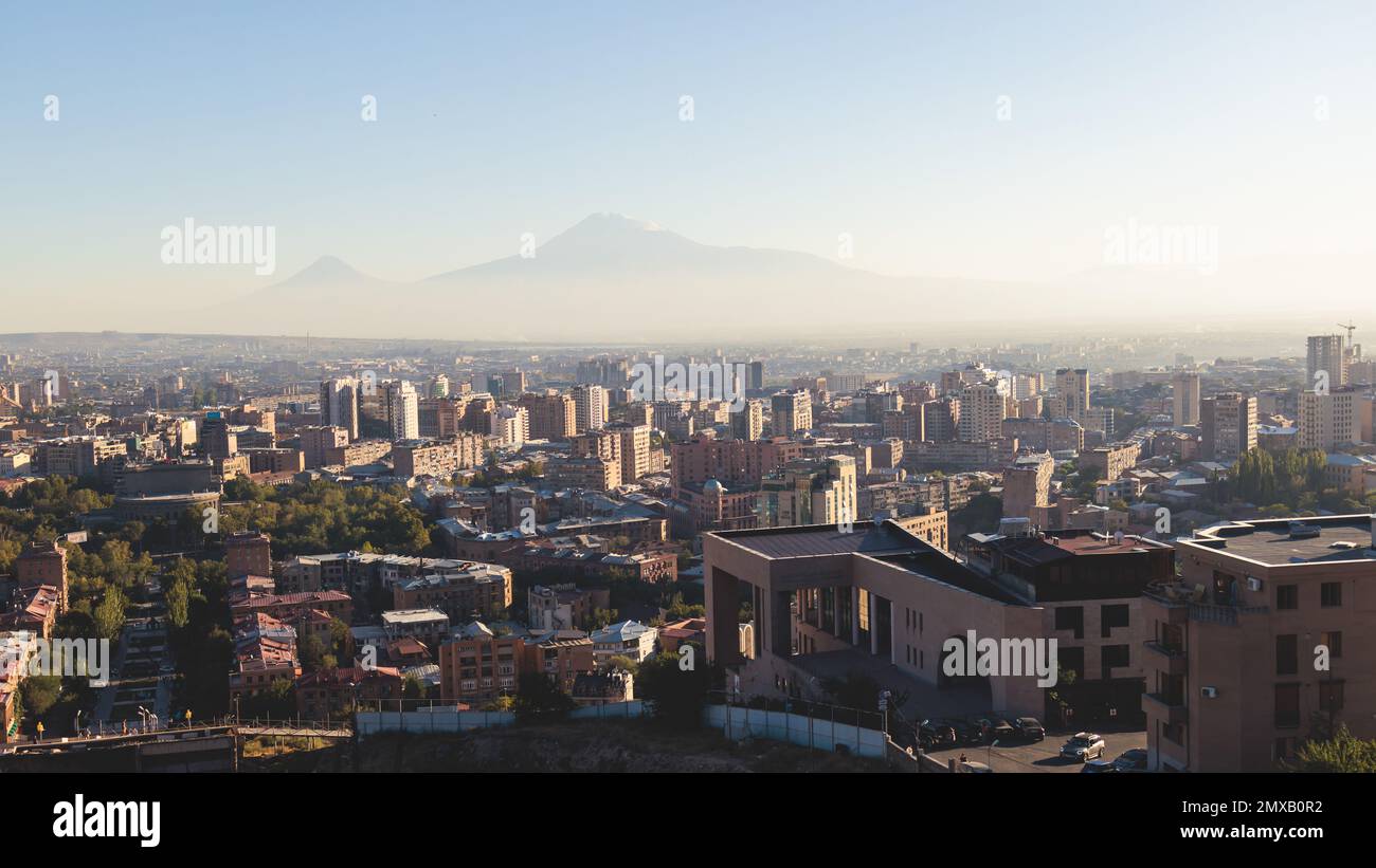 Yerevan, Armenia, beautiful super-wide angle panoramic view of Yerevan ...