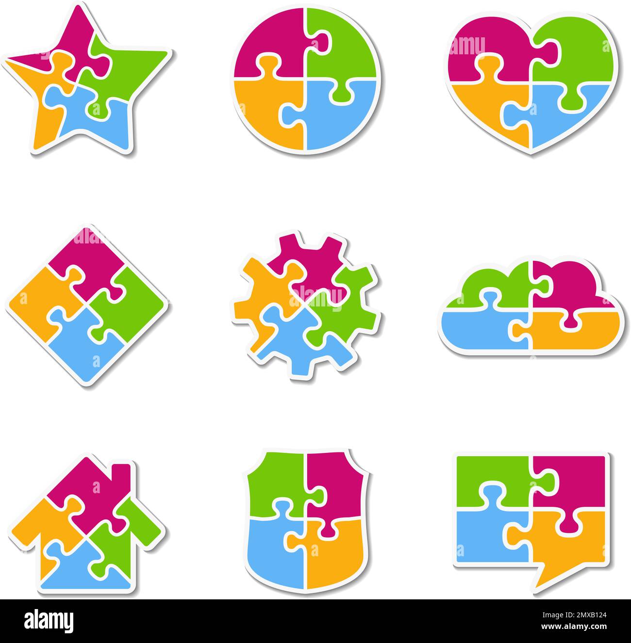Icons Made Of Puzzle Pieces Design Elements For Your Logo Vector Eps10 Illustration Stock