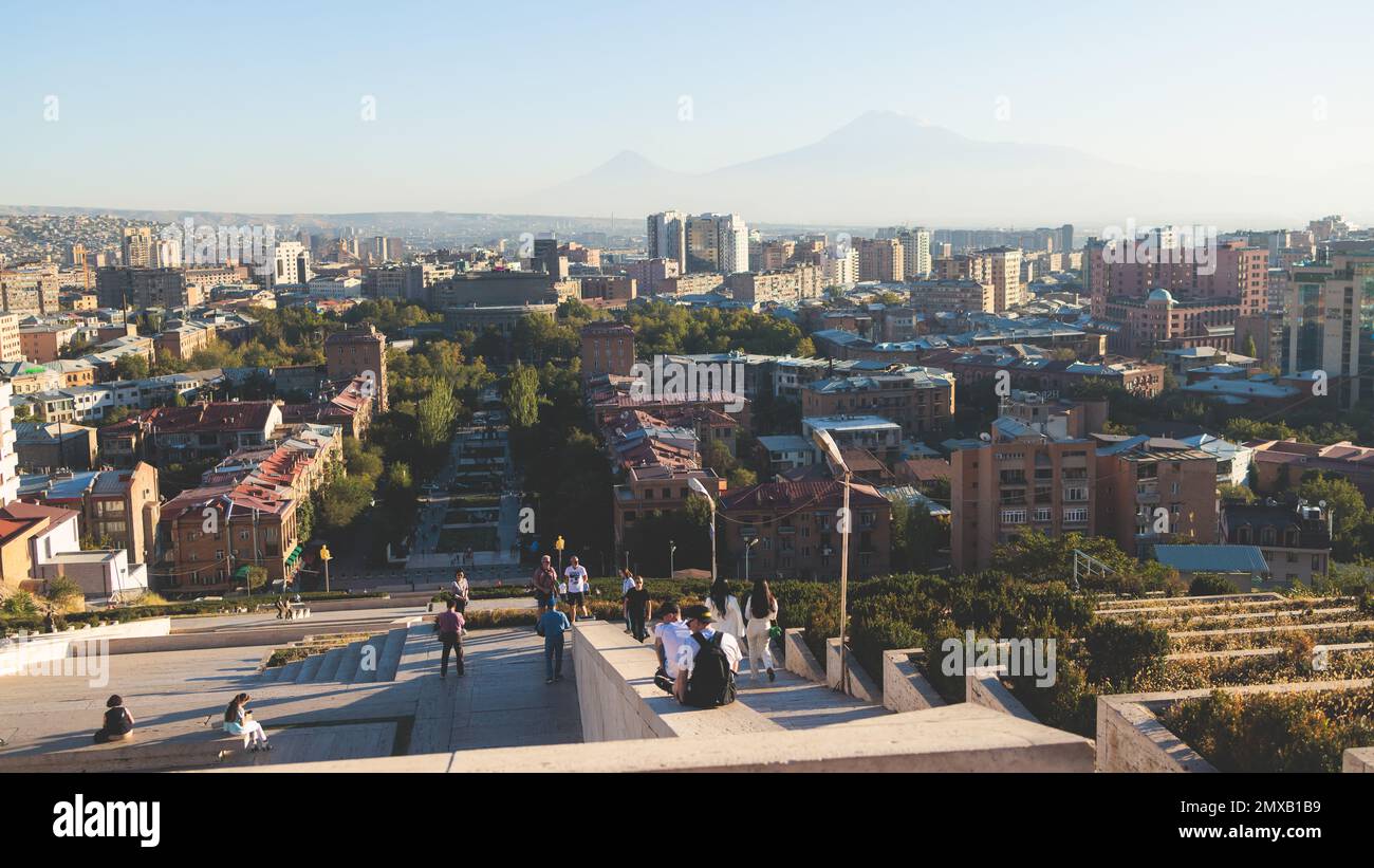 Yerevan, Armenia, beautiful super-wide angle panoramic view of Yerevan ...