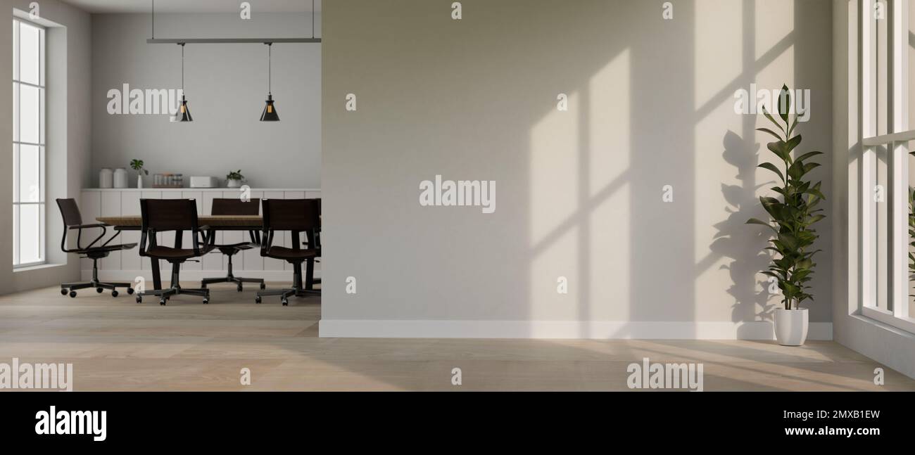 Minimalist bright office room interior design, meeting room with formal ...