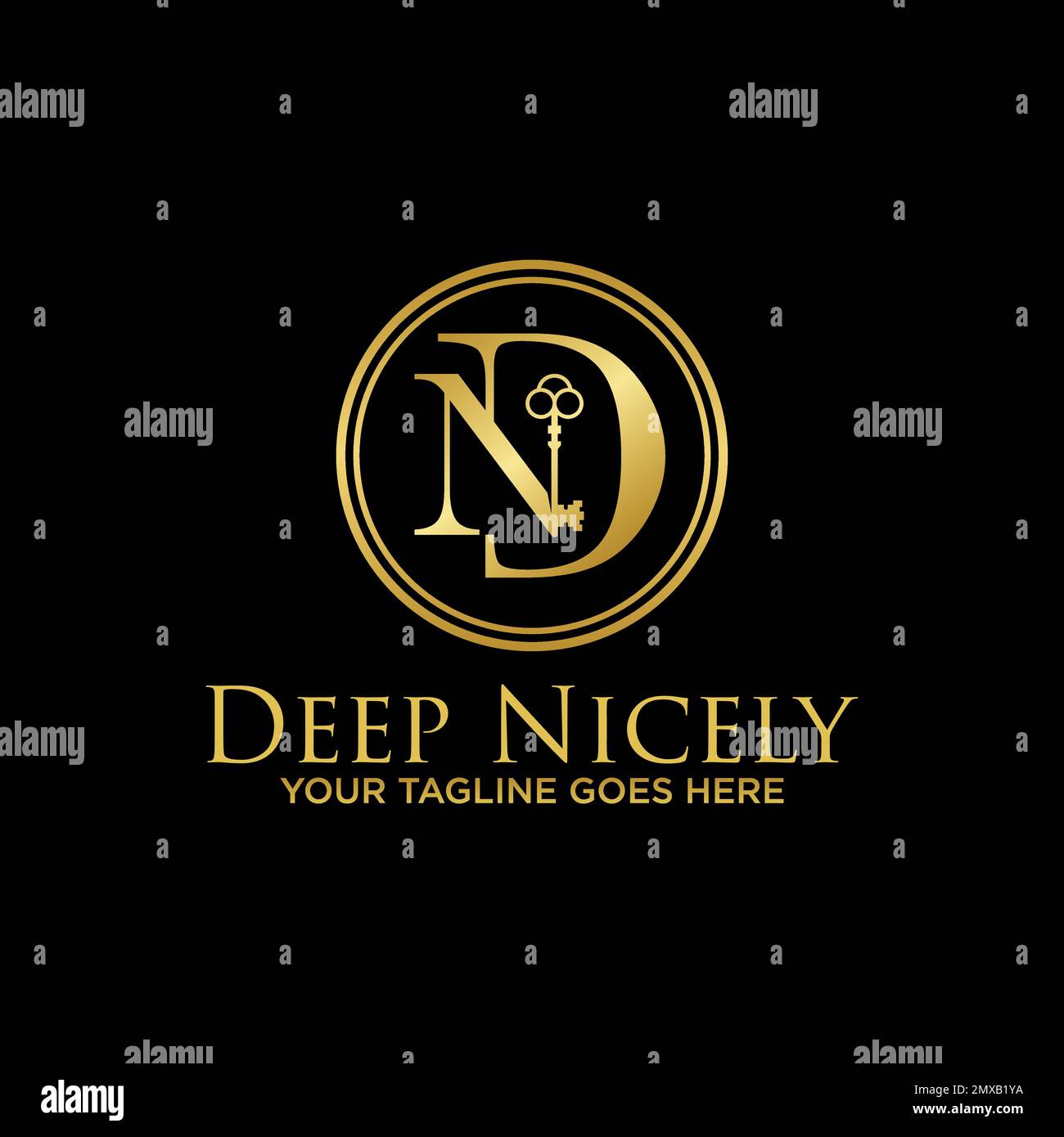 Letter or word ND or DN serif font with Key image graphic icon logo ...