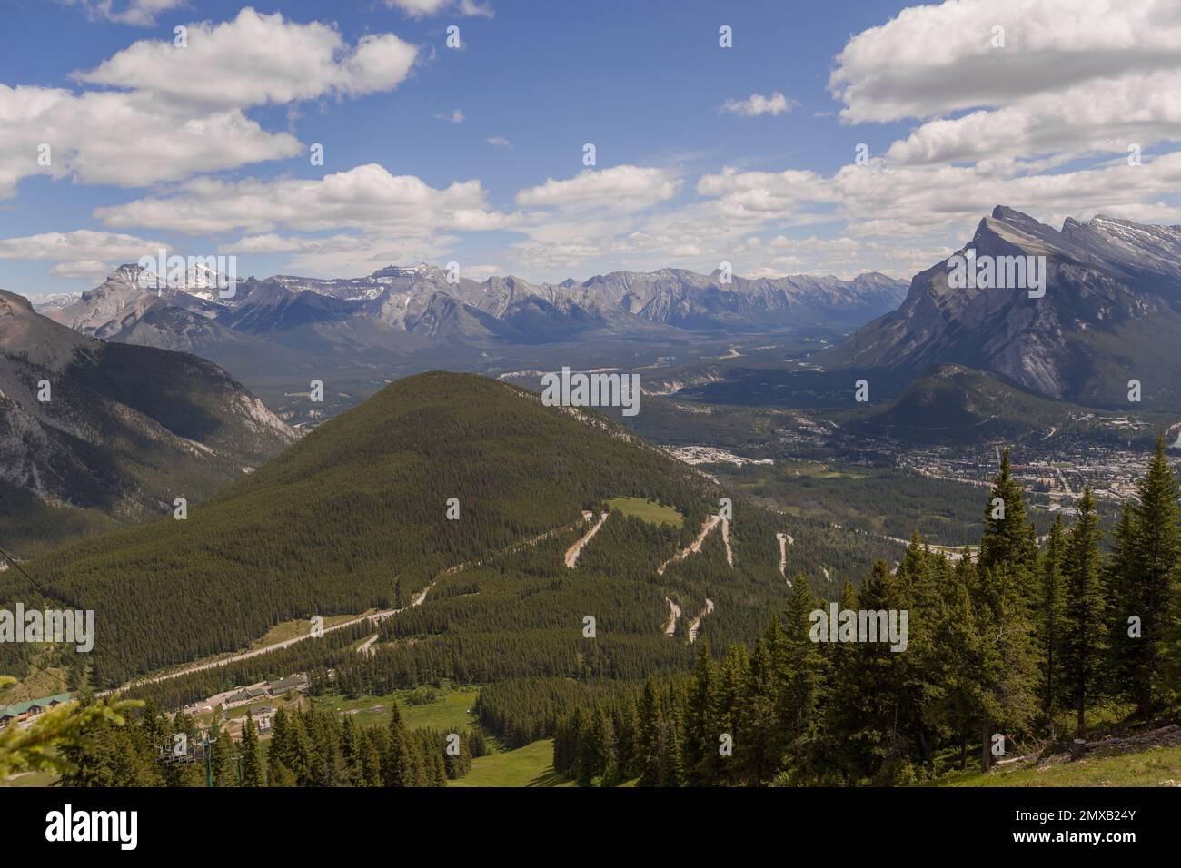 View of the town of Banff from the top of the mountain. Hiking ...
