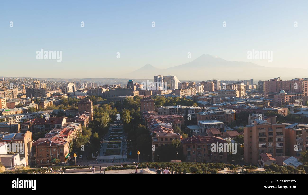 Yerevan, Armenia, beautiful super-wide angle panoramic view of Yerevan ...