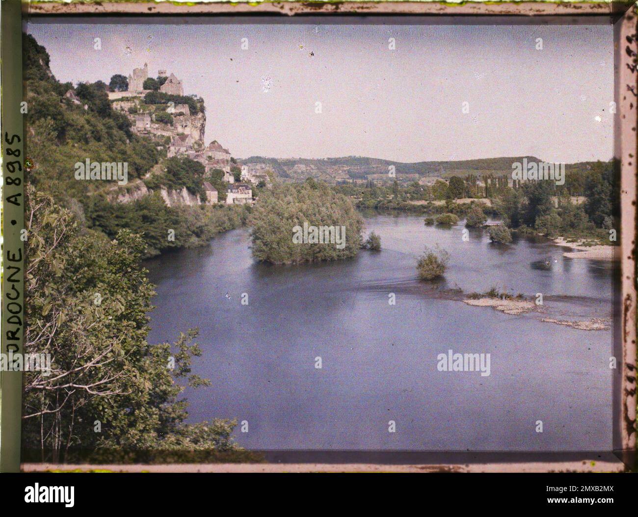 Beynac, Dordogne, France seen from the castle overlooking the Dordogne ...