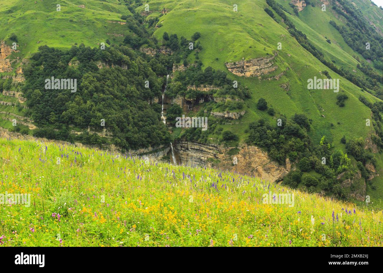 Azerbaijan. Beautiful waterfall in the mountains. Kusar district Stock ...